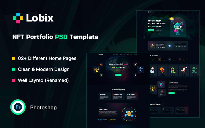 Lobix - Plantilla PSD de cartera de activos digitales NFT