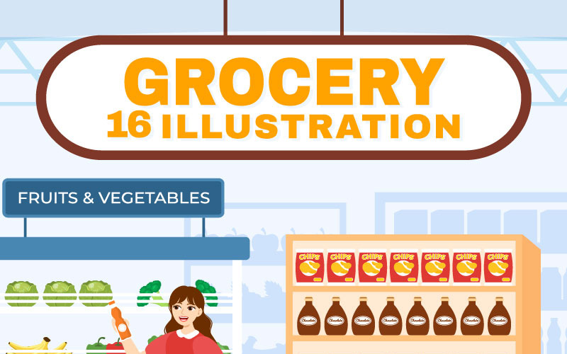 Buying groceries in shop 2D vector isolated illustration set