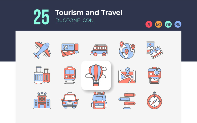 Iconos de turismo y viajes Duotono #338237 - TemplateMonster