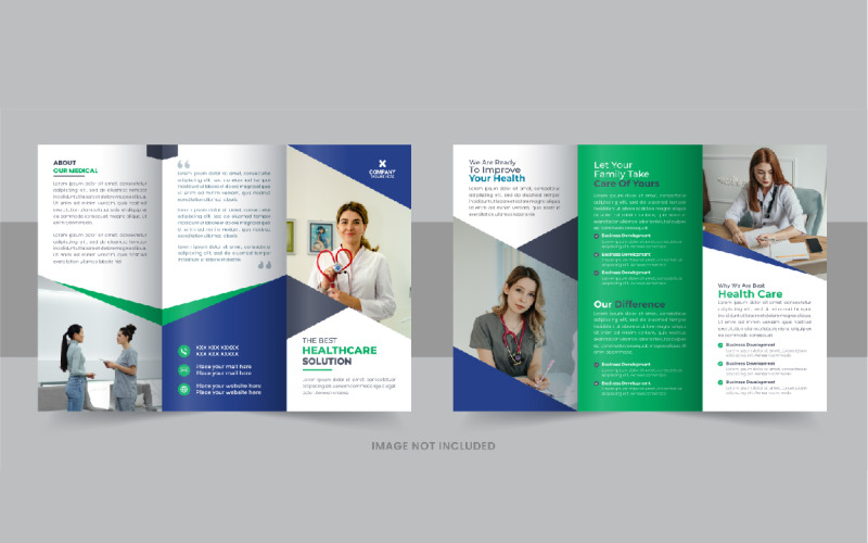 Healthcare or medical center trifold brochure design layout