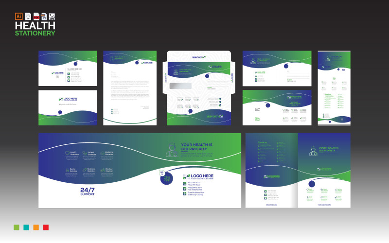 Hospital print identity Stationery Design - TemplateMonster