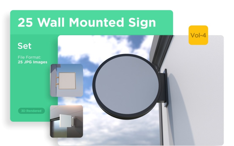 Wall Mount Round Signage Mockup SET V-04 - TemplateMonster