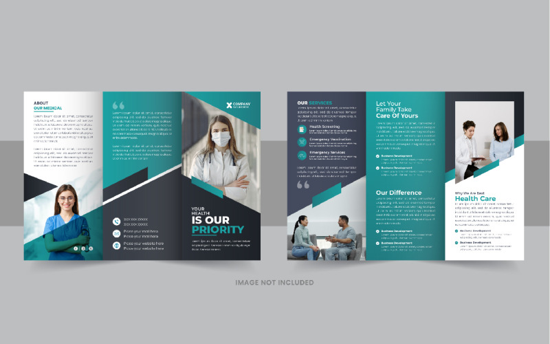Diseño de plantilla de folleto tríptico de servicios médicos o de salud