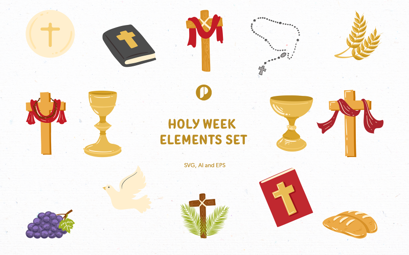 Handdrawn Holy Week Elements Set #340929 - TemplateMonster