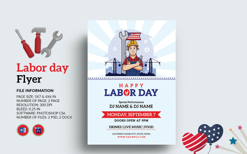 Us Labor Day Party Invitation Flyer Template
