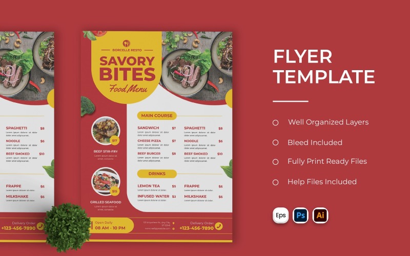 Savory Bites Menu Flyer Template #342909 - TemplateMonster