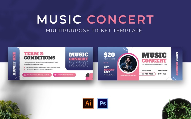 Blue Music Concert Ticket #343012 - TemplateMonster