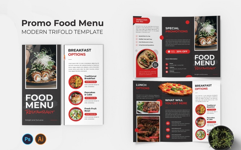 Promo Food Menu Trifold Brochure #343020 - TemplateMonster