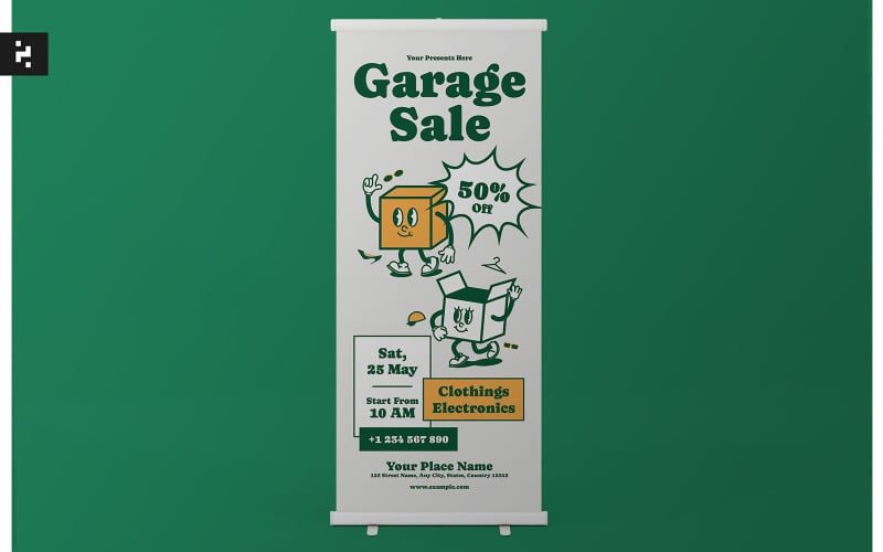 Garage Sale Roll Up Banner Groovy Retro - TemplateMonster
