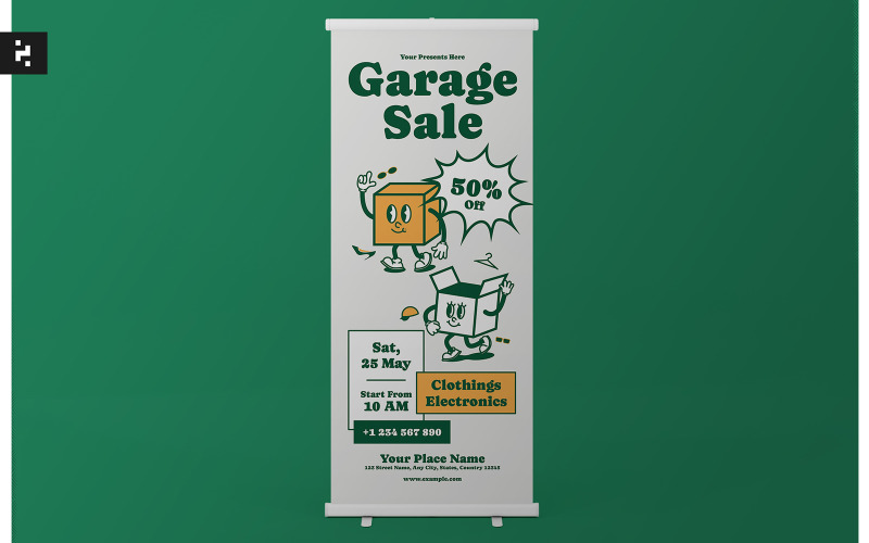 Venta de garaje Roll Up Banner Groovy Retro - TemplateMonster
