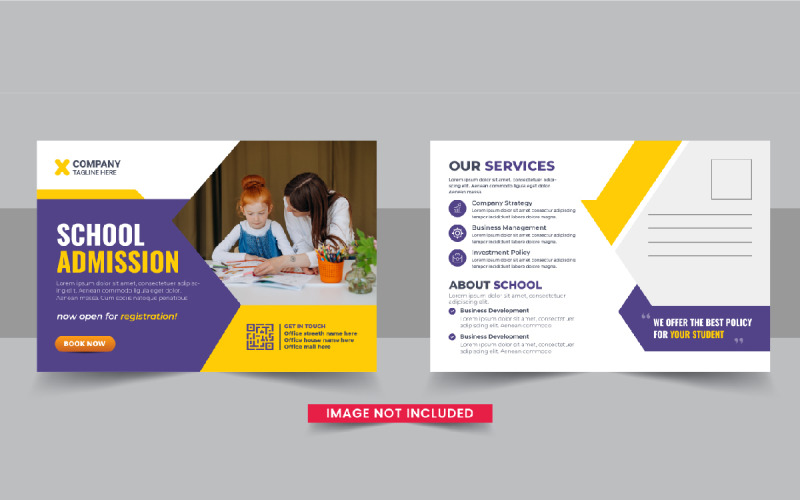 School admission postcard template design layout
