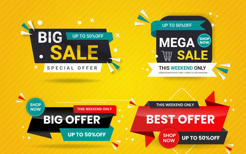 Vector sale banner promotion set template with color background and ...