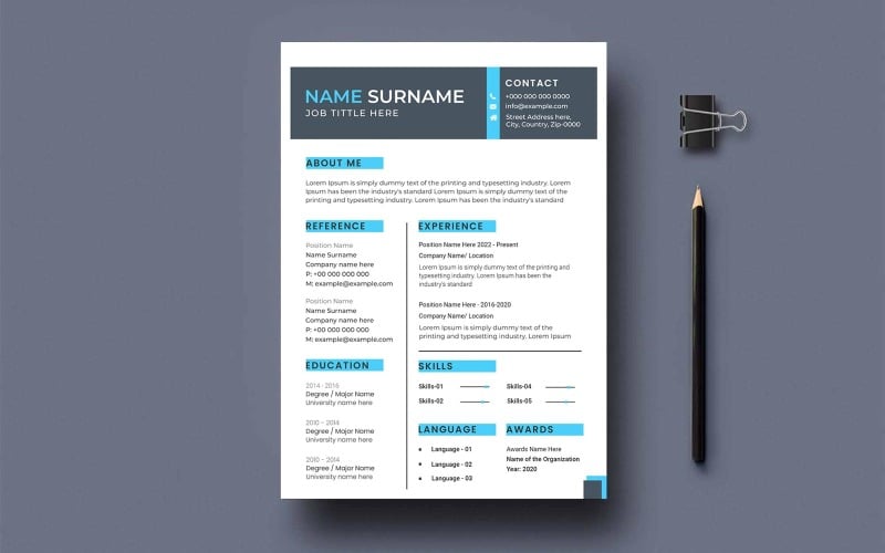 Resume template with blue elements #344777 - TemplateMonster