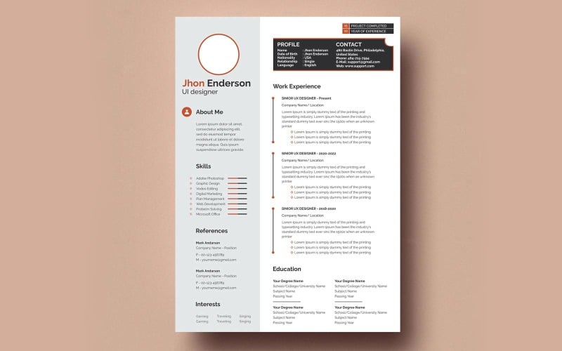Clean and modern Resume CV template #344914 - TemplateMonster