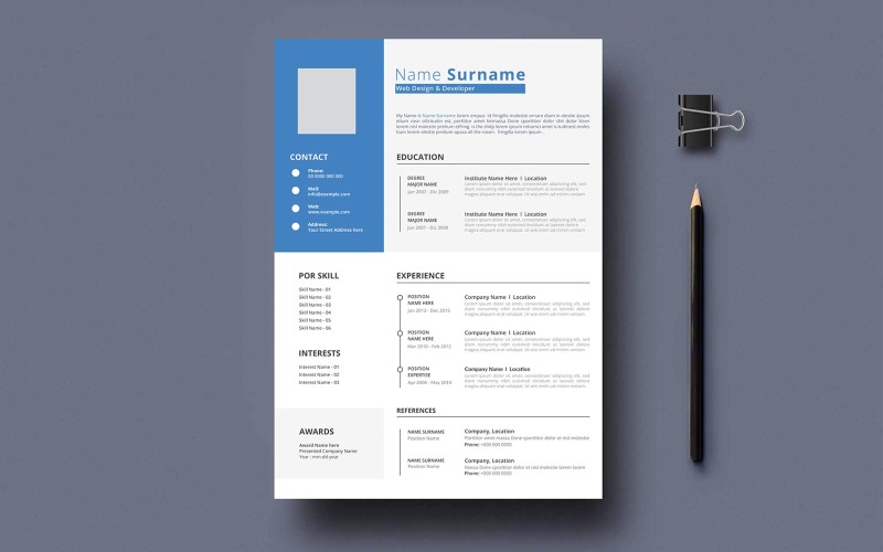 Minimalist resume cv template design - TemplateMonster