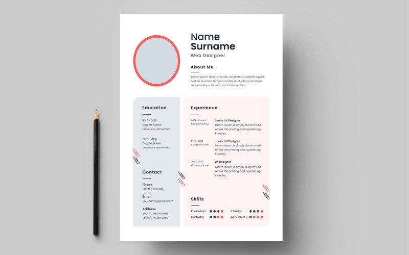 Free Format cv Creative Design with Cover Letter for Job Resume Template