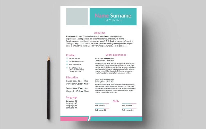 Resume template design in blue and pink - TemplateMonster