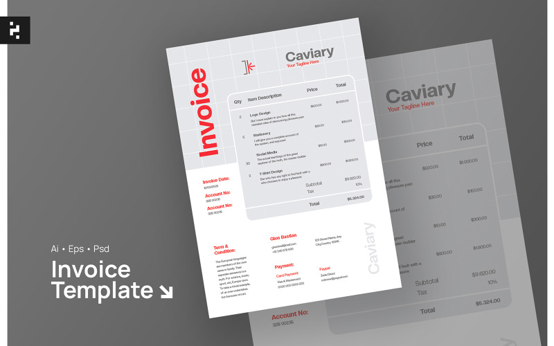 Red Simple Modern Invoice Template #345120 - TemplateMonster