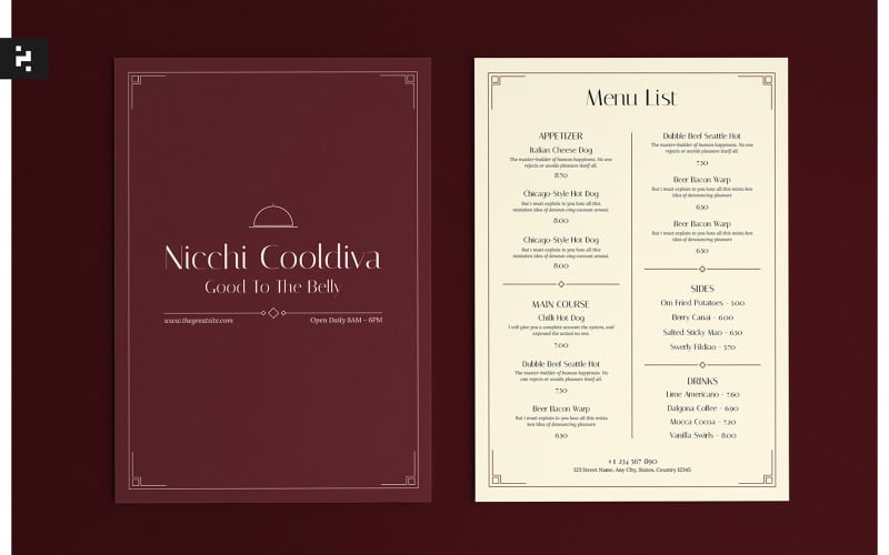 Menu de restaurante elegante emoldurado - TemplateMonster