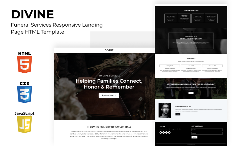 Plantilla HTML de página de destino receptiva de servicios funerarios