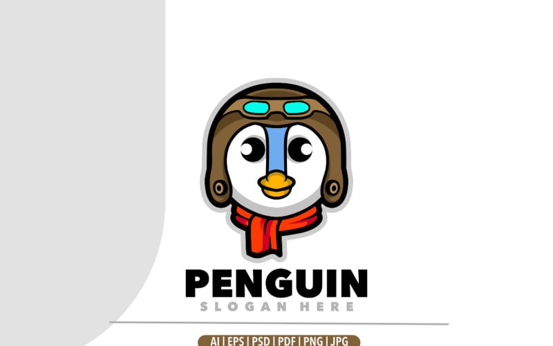 Penguin head pilot cartoon mascot logo - TemplateMonster