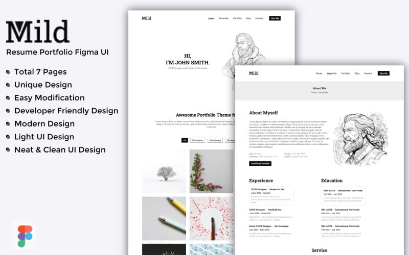 Mild - Resume Portfolio Figma UI Design - TemplateMonster