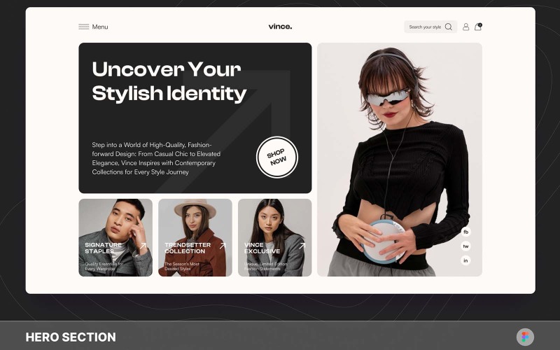 Vince - Fashion Hero Section Figma Template - TemplateMonster