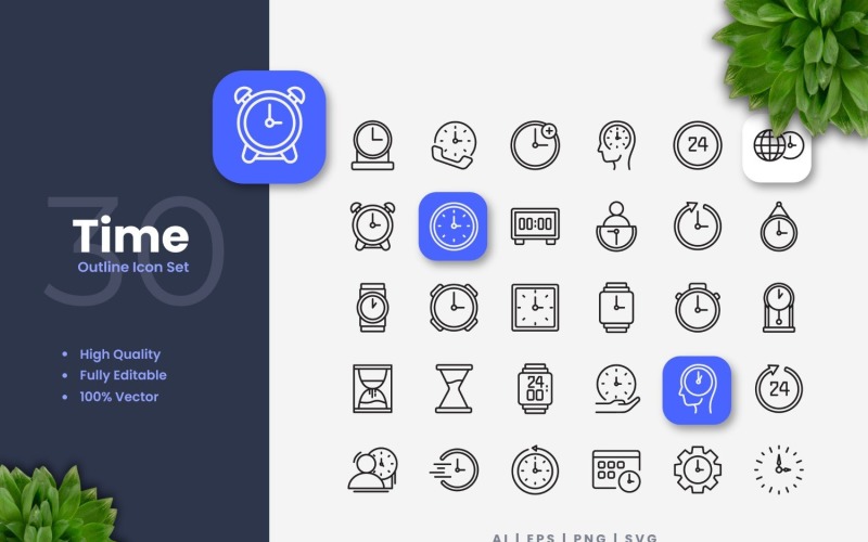 30 Set of Time Outline Icon Collection - TemplateMonster