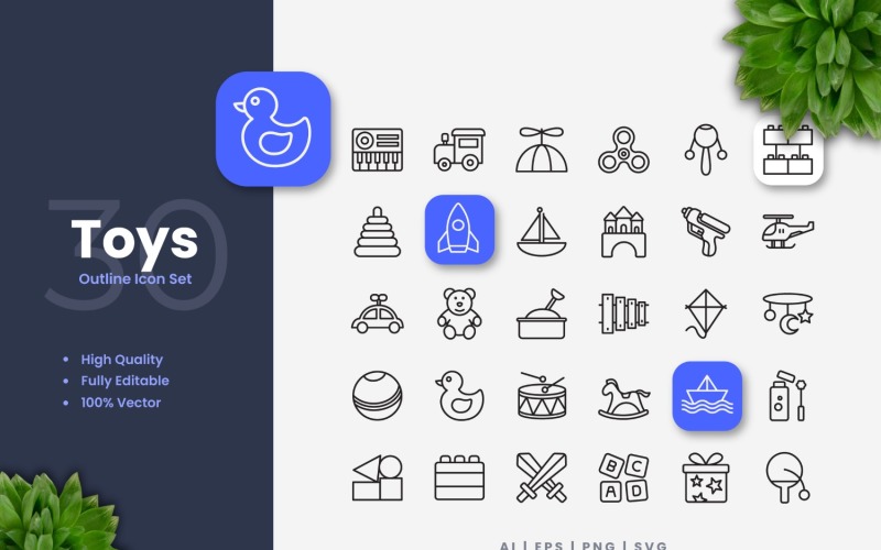 30 Set of Toys Outline Icon Collection - TemplateMonster