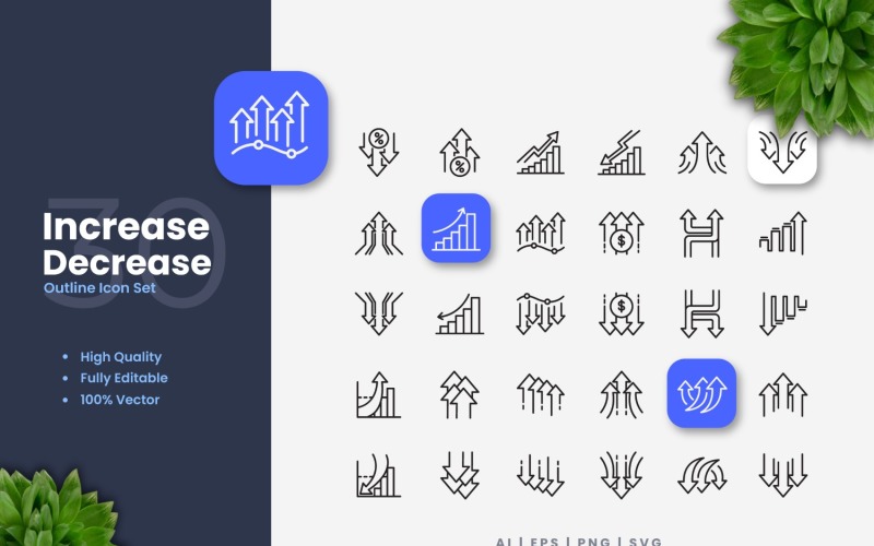 30 Increase and Decrease Outline Icon Set - TemplateMonster
