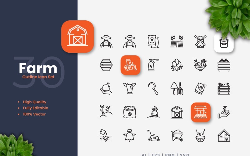 30 Set of Farm Outline Icon Collection - TemplateMonster
