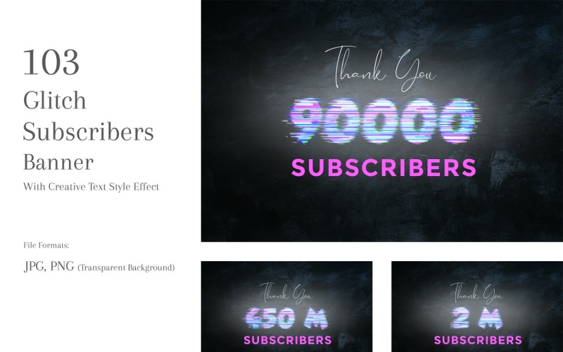 Glitch Subscribers Banners Design Set 147 - TemplateMonster