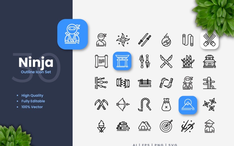 30 Ninja Outline Icon Set #351114 - TemplateMonster