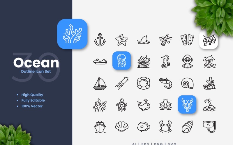 30 Landscape Outline Icon Set #351087 - TemplateMonster