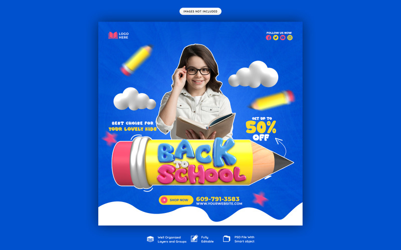 Welcome Back To School Social Media Post - TemplateMonster