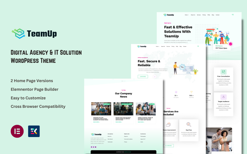 TeamUp - Tema multipropósito de WordPress para agencias de software y marketing digital