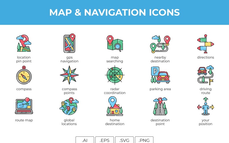 Jeu dicônes de carte et de navigation - TemplateMonster
