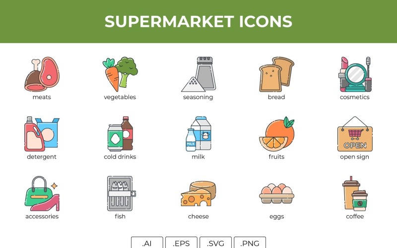 Supermarket Icon Set Template #352014 - TemplateMonster