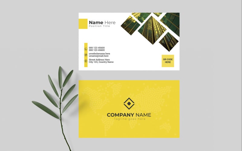 Yellow color business card design template - TemplateMonster