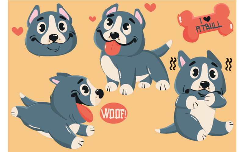 Cartoon Pitbull Illustration #352223 - TemplateMonster
