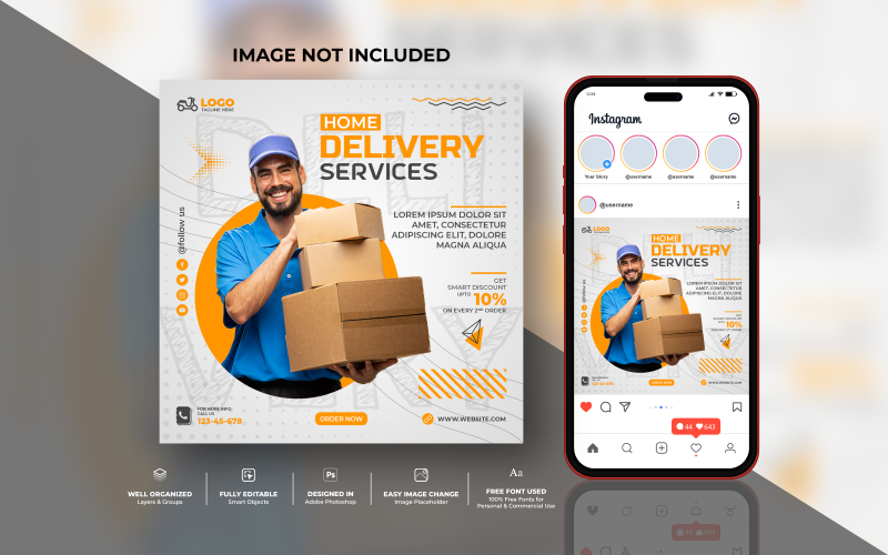 Home delivery services social media post - TemplateMonster