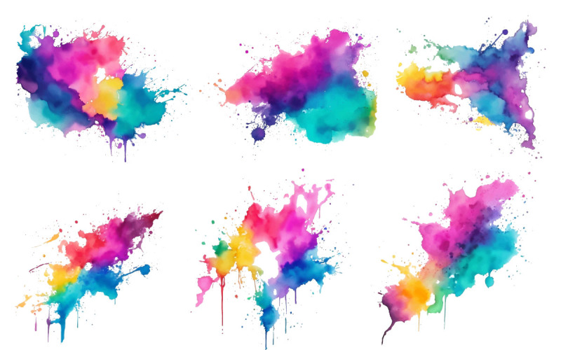 Abstract watercolor ink splash background set. Colorful paint splatter ...