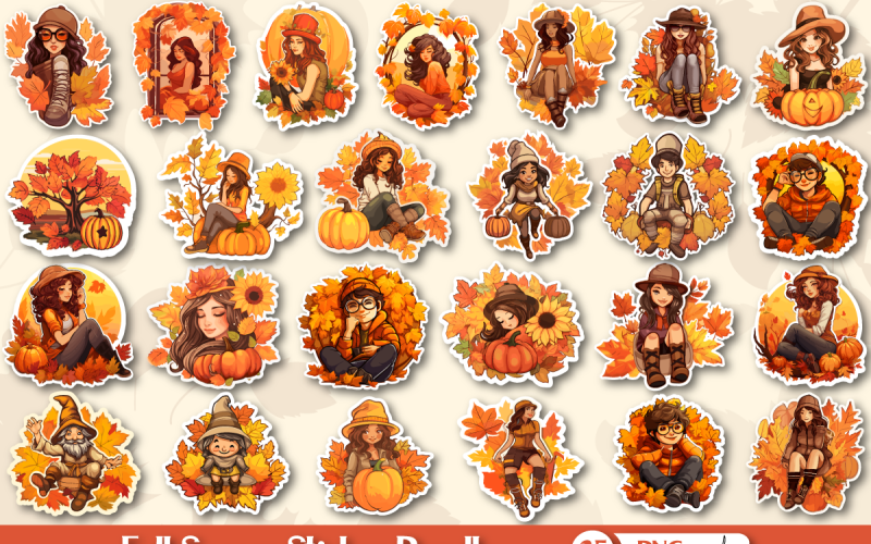 Fall Autumn Stickers Set With Cute Character