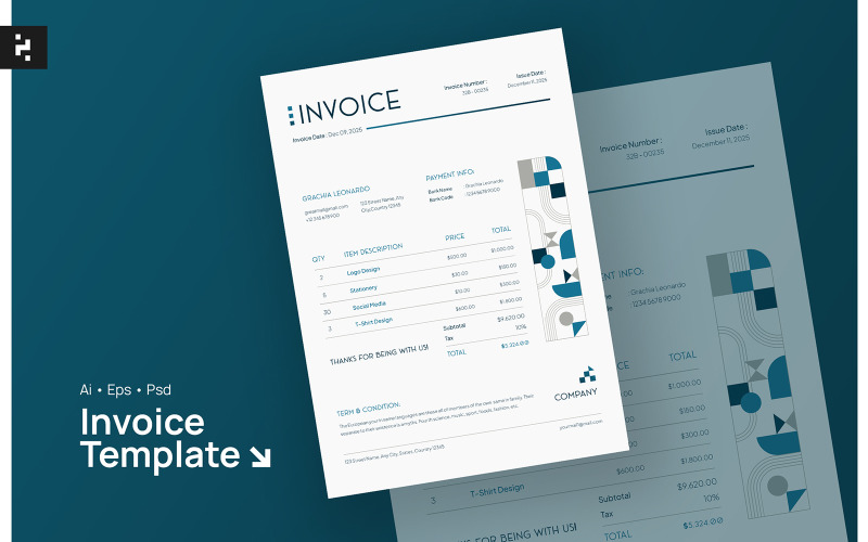 Minimal Geometric Invoice Template #352636 - TemplateMonster