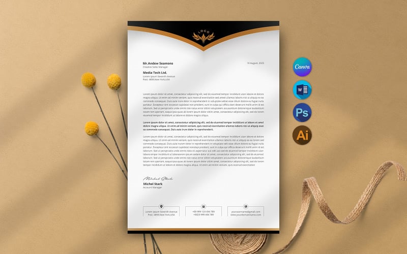 Corporate Simple Canva Letterhead Template - TemplateMonster