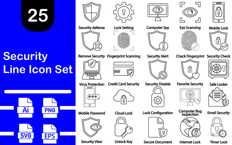 Security Outline Icon Set #353061 - TemplateMonster