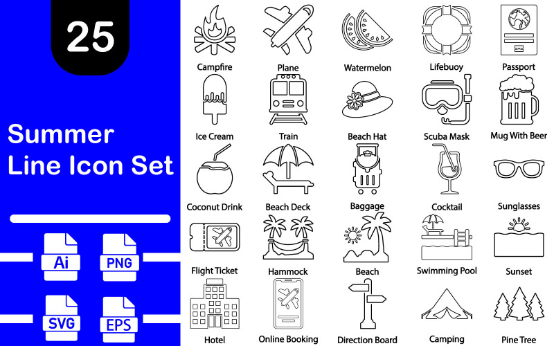 Summer Outline Icon Set Template #353064 - TemplateMonster