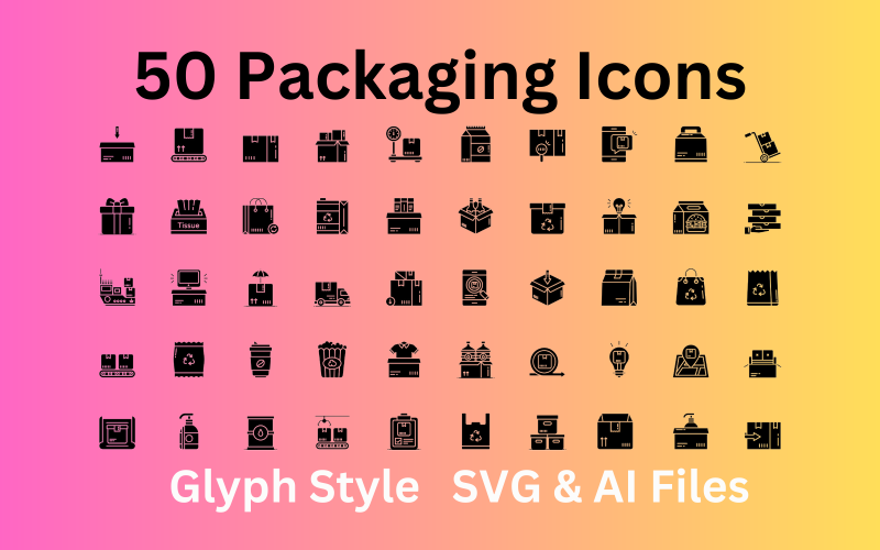 Packaging Icon Set 50 Glyph Icons - SVG And AI Files