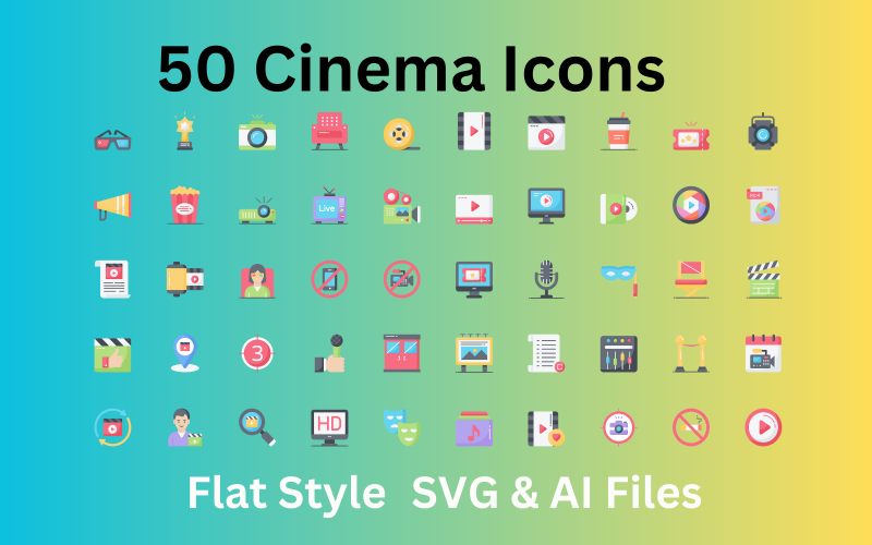 Cinema Icon Set 50 Flat Icons - SVG And AI Files