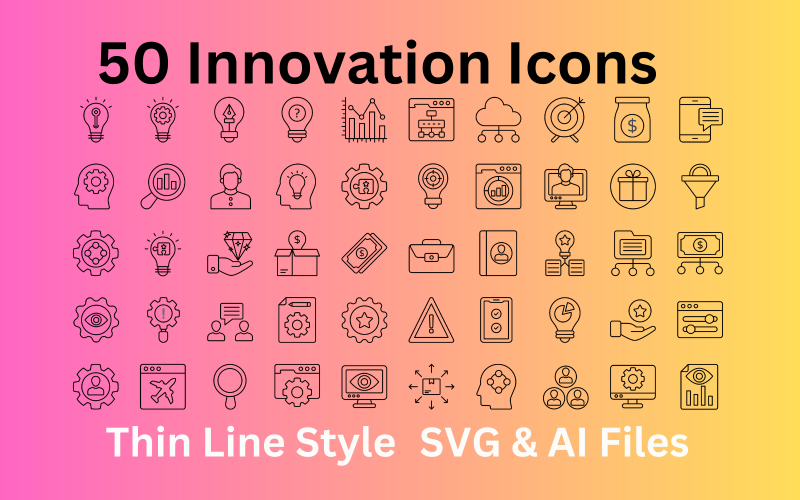 Conjunto de iconos de innovación 50 iconos de contorno: archivos SVG y AI